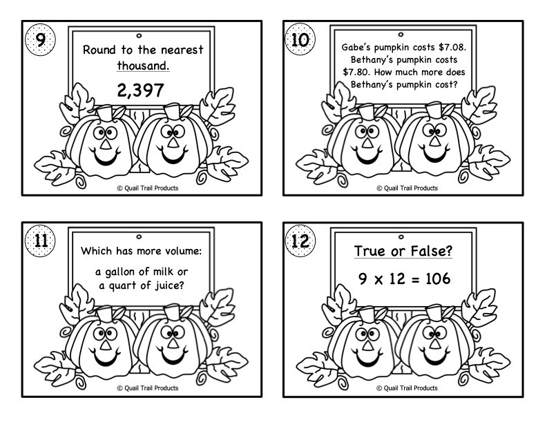 Grade 4 Pumpkin Math Task Cards