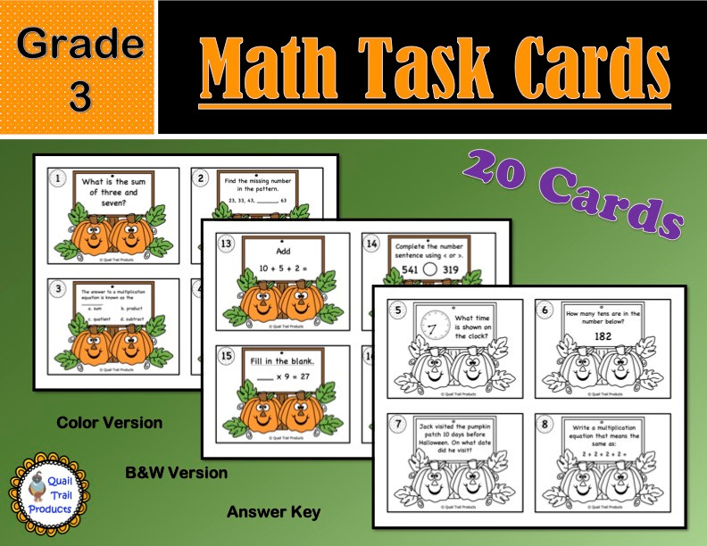 Grade 3 Pumpkin Math Task Cards