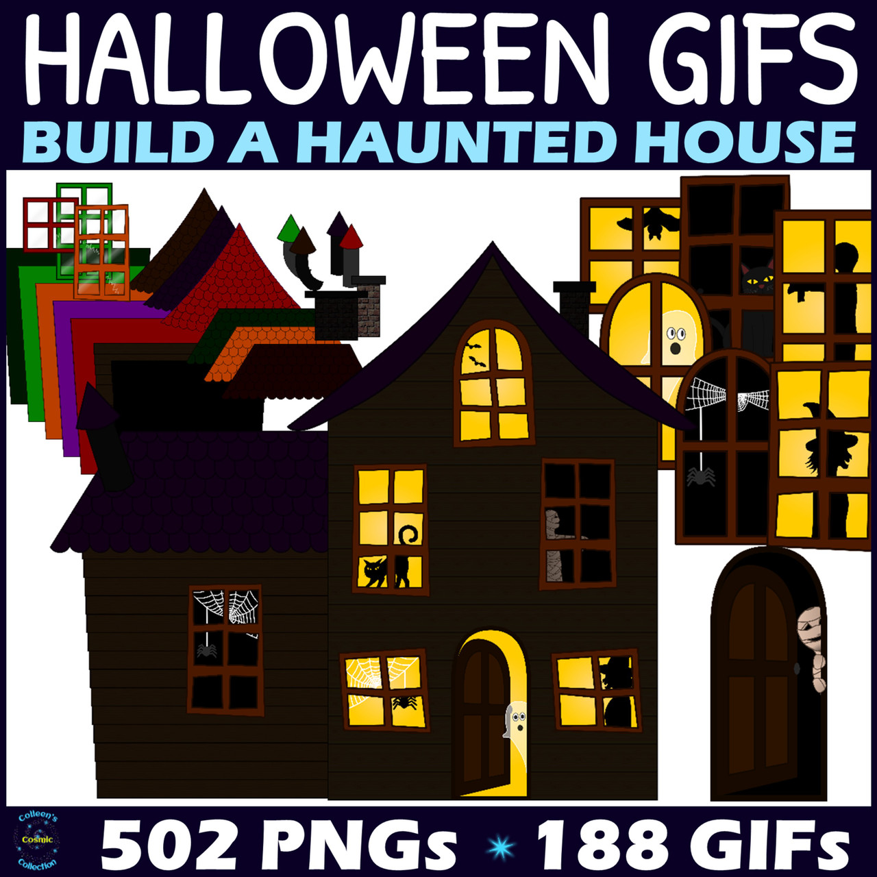 Animated GIF Build a Haunted House Halloween Clipart