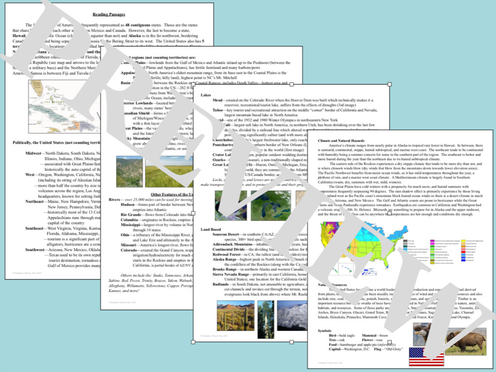 Regions of the United States Learning Packet