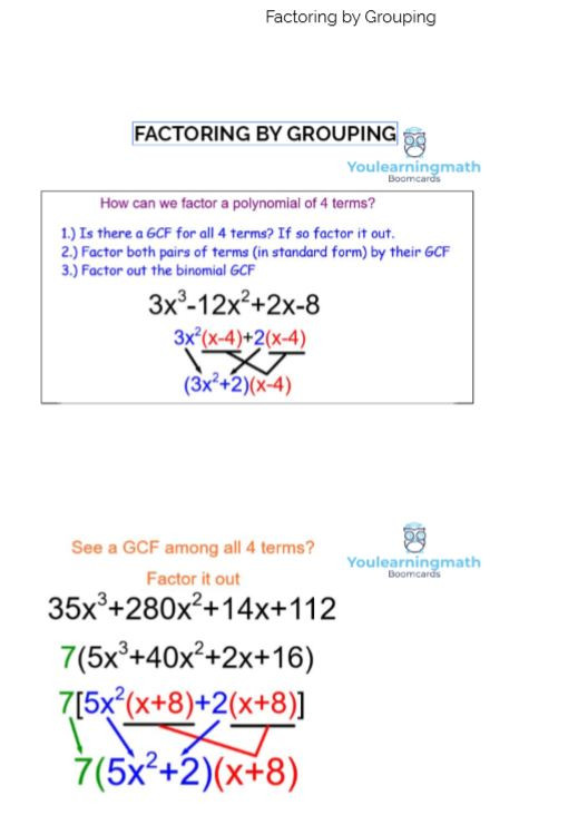 Factoring by Grouping: DIGITAL BOOM CARDS - (Notes and 20 task cards ...