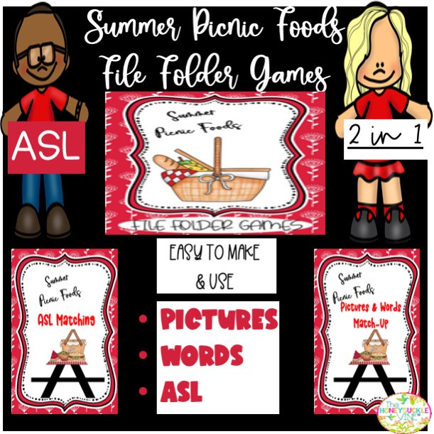 ASL Summer Picnic Foods File Folder Games