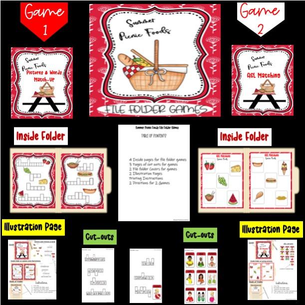 ASL Summer Picnic Foods File Folder Games