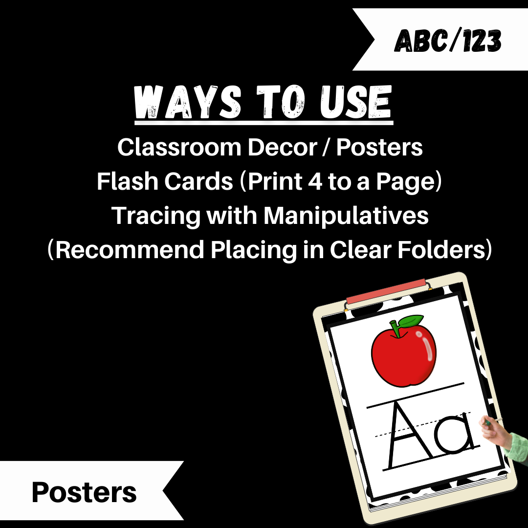 Cow Print Farm Themed Alphabet (ABC) and Number (123) Poster Cards