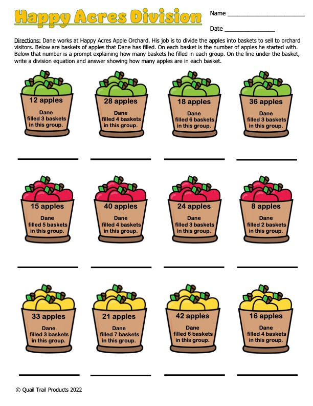 Multiplication and Division Word Problems Worksheets - Apple Theme