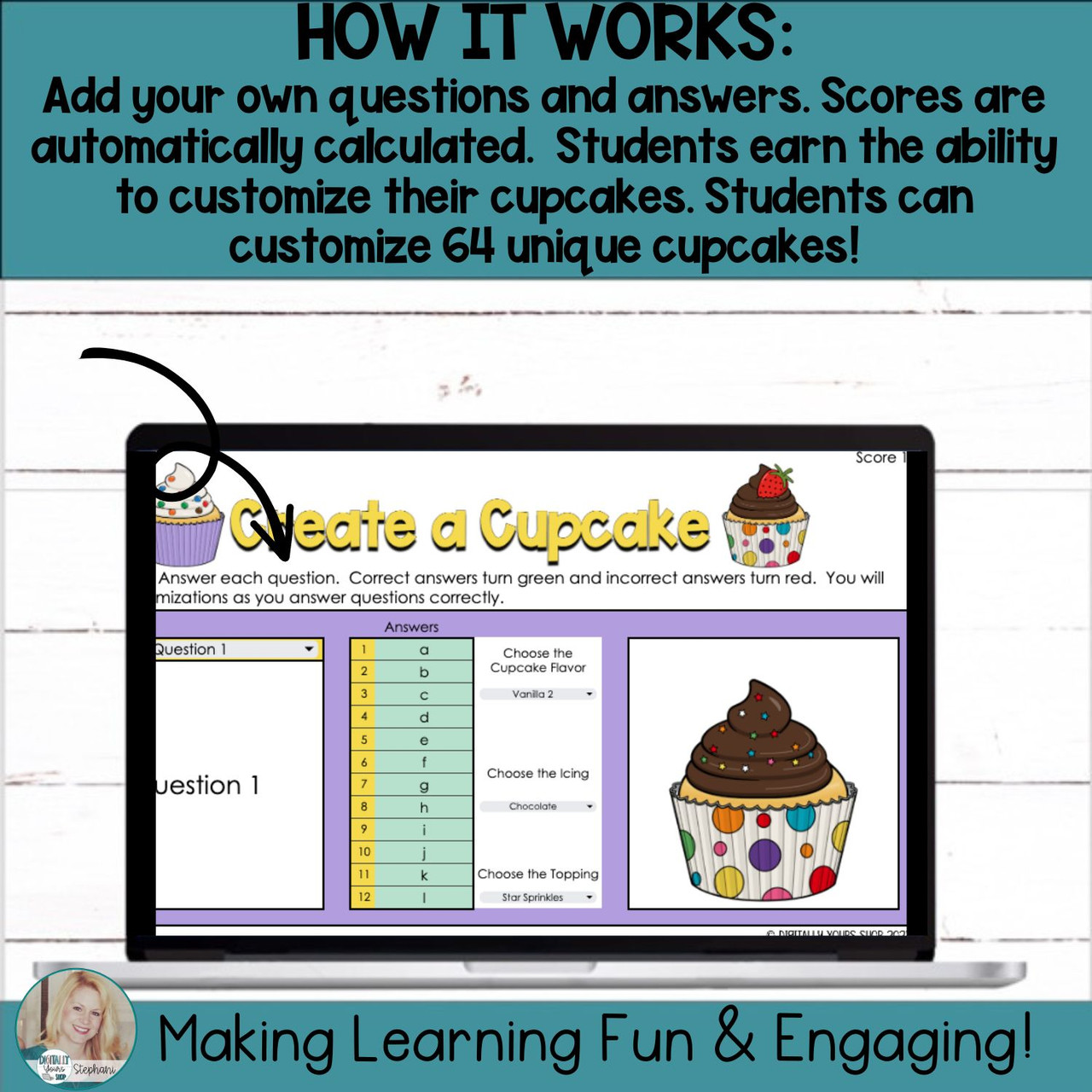 Create a Cupcake Cone Self-Checking Task Card Template Digital Resource ...
