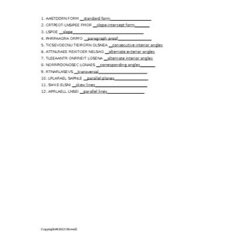 Parallel and Perpendicular Lines in Geometry Vocabulary Word Scramble ...