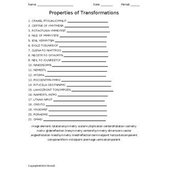 Properties of Transformations in Geometry Vocabulary Word Scramble ...