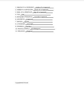 Quadrilaterals in Geometry Vocabulary Word Scramble - Amped Up Learning