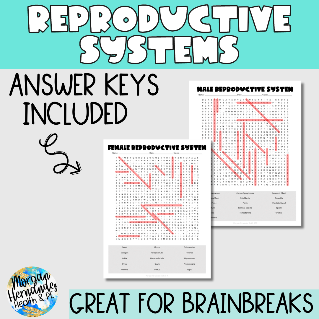 Male & Female Reproductive System Reproductive Word Search Puzzle