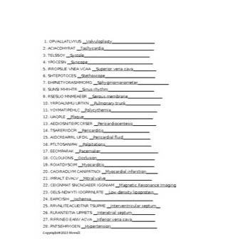 Cardiovascular System Vocabulary II Word Scramble for Medical ...