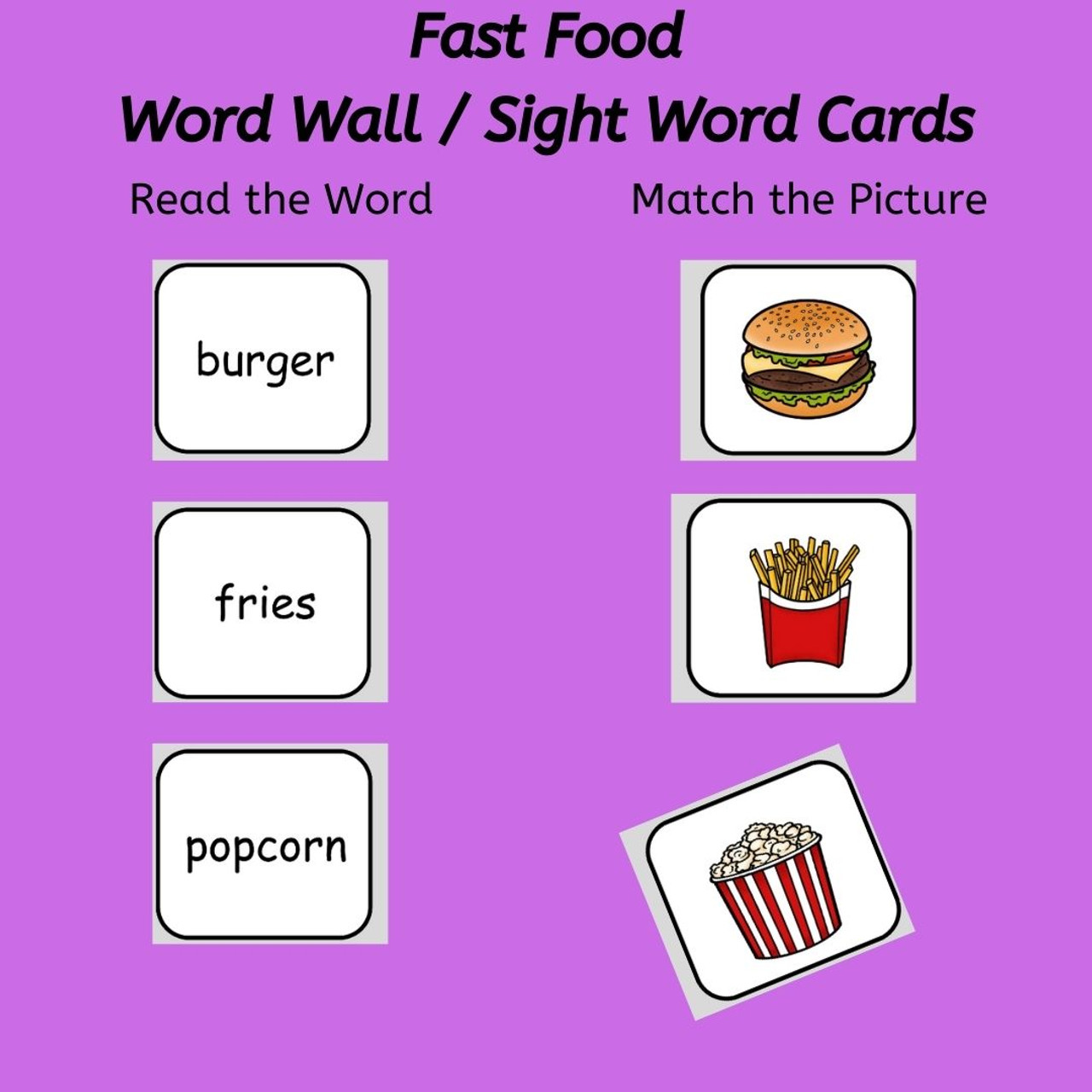Fast Food Functional Sight Word Vocabulary Scramble Literacy Worksheets