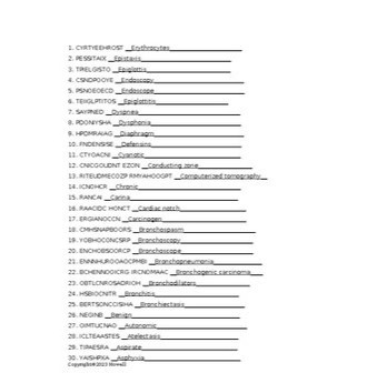 Respiratory System I Word Scramble for a Medical Terminology Course ...
