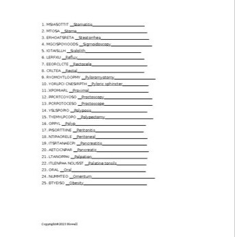 Digestive System III Word Scramble for a Medical Terminology Course ...
