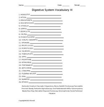 Digestive System III Word Scramble for a Medical Terminology Course ...