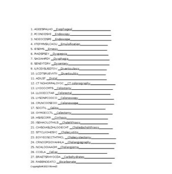 Digestive System I Word Scramble for a Medical Terminology Course ...
