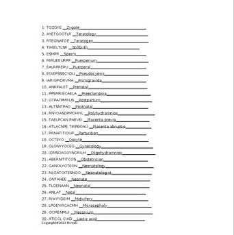 Obstetrics Word Scramble for a Medical Terminology Course - Amped Up ...