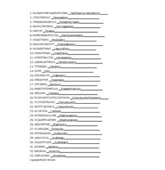 Sensory Systems Vocabulary I Word Scramble for Medical Terminology ...