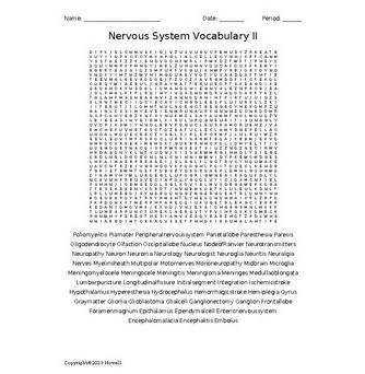 Nervous System II Word Search for a Medical Terminology Course - Amped ...