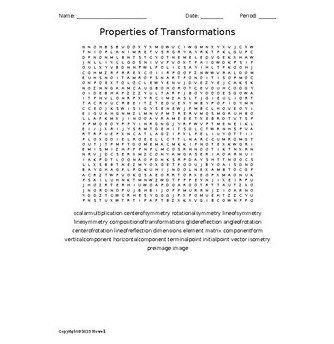 Properties of Transformations in Geometry Vocabulary Word Search ...