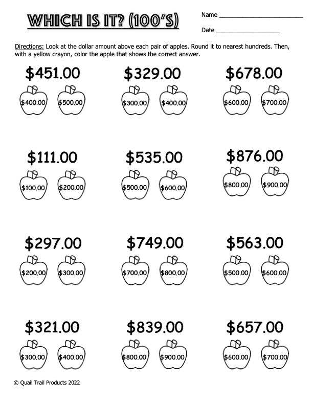 Rounding to the Nearest Hundred - Apple Theme