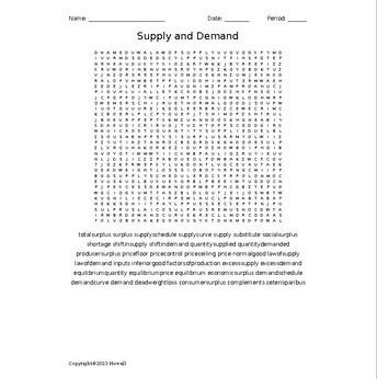 Supply and Demand Vocabulary Word Search - Amped Up Learning