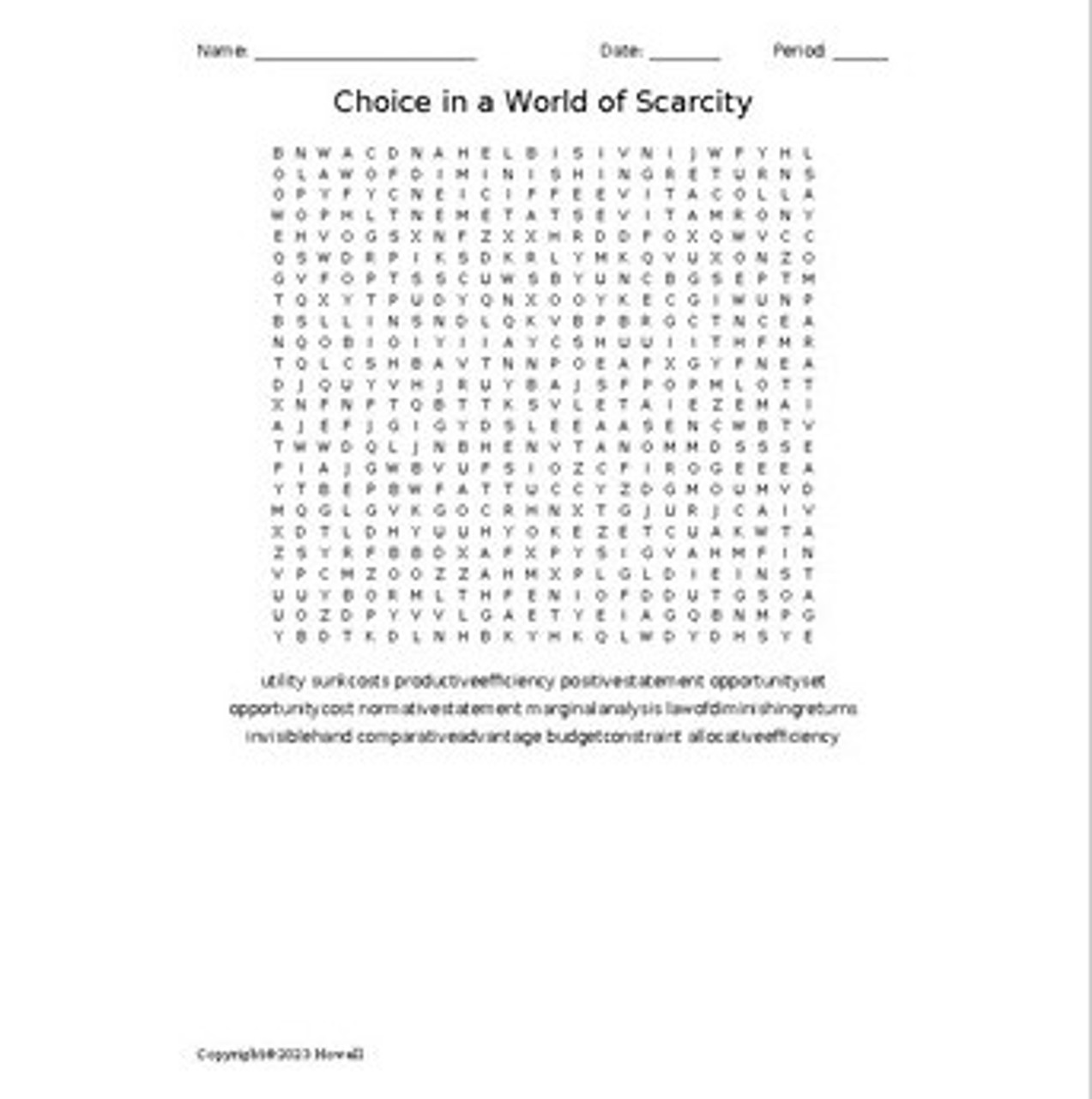 Choice in a World of Scarcity Vocabulary Word Search - Amped Up Learning