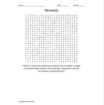Monopolies Vocabulary Word Search - Amped Up Learning