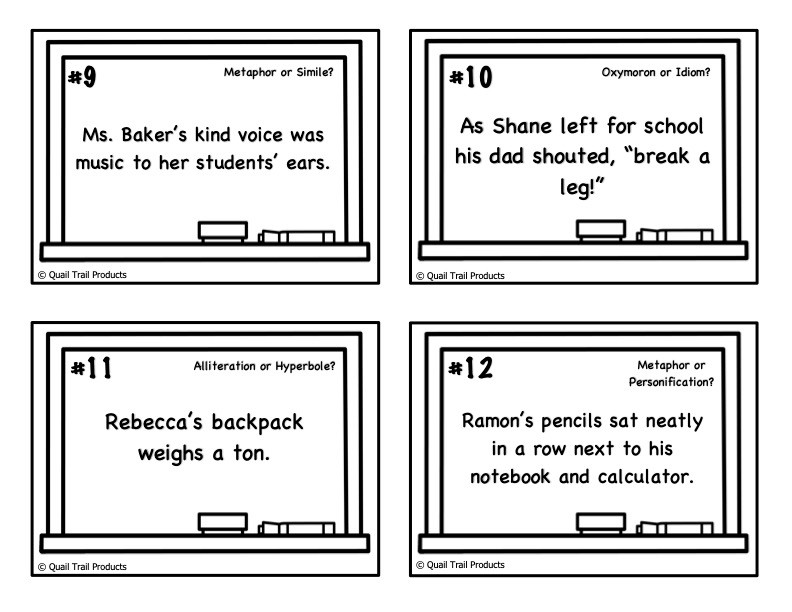 ELA Figurative Language Task Cards - School Theme