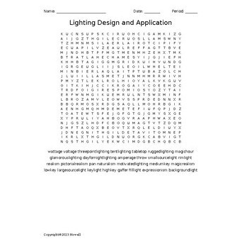 Lighting Design and Applications Vocabulary Word Search - Amped Up Learning