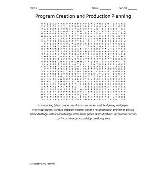 Program Creation and Production Planning Vocabulary Word Search - Amped ...