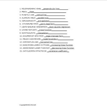 Linear Functions in College Algebra Vocabulary Word Scramble - Amped Up ...