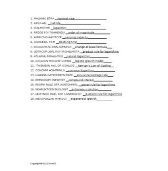 Exponential and Logarithmic Functions in College Algebra Vocab. Word ...