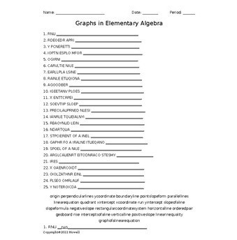 Graphs in Elementary Algebra Vocabulary Word Scramble - Amped Up Learning