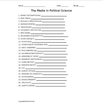 The Media in Political Science Vocabulary Word Scramble - Amped Up Learning