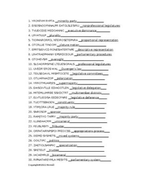 Legislatures in Political Science Vocabulary Word Scramble - Amped Up ...