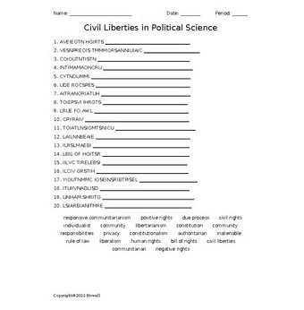 Civil Liberties in Political Science Vocabulary Word Scramble - Amped ...