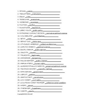 Introduction to Political Science Vocabulary Word Scramble - Amped Up ...