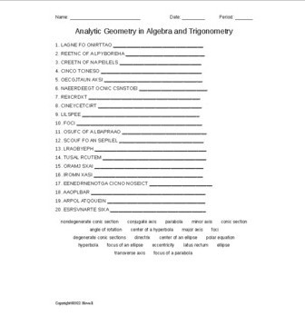 Analytic Geometry in Algebra and Trigonometry Word Scramble - Amped Up ...