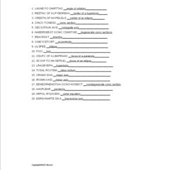 Analytic Geometry in Algebra and Trigonometry Word Scramble - Amped Up ...
