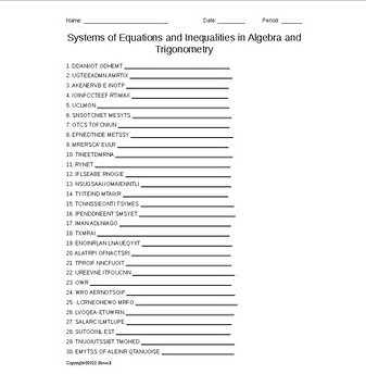 Systems of Equations and Inequalities in Algebra and Trigonometry Word ...