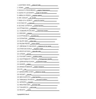 Sine and Cosine Functions in Algebra and Trigonometry Word Scramble ...