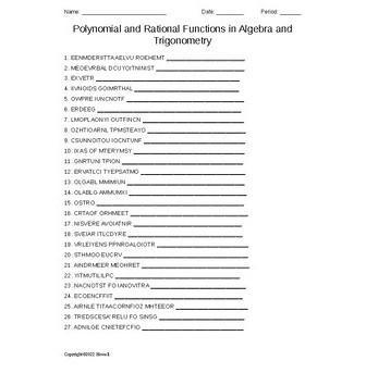Polynomial and Rational Functions in Algebra and Trigonometry Word ...