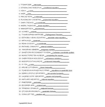 Equations and Inequalities in Algebra and Trigonometry Vocabulary Word ...