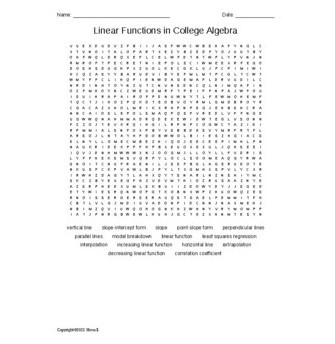 Linear Functions in College Algebra Vocabulary Word Search - Amped Up ...