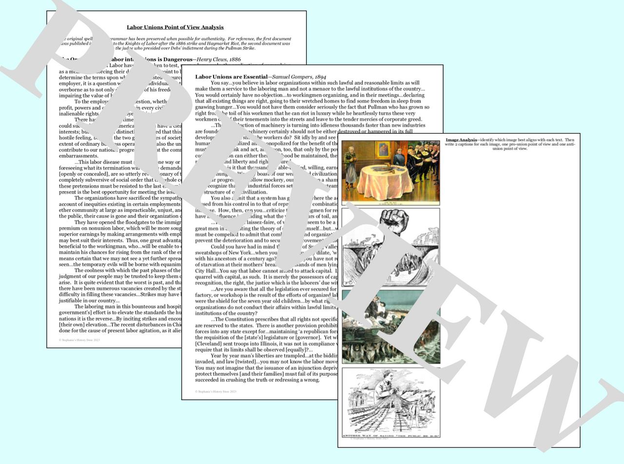 Gilded Age Labor Unions Point of View Analysis