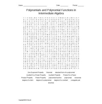 Polynomials and Polynomial Functions in Intermediate Algebra Word ...