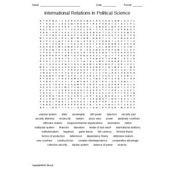 International Relations in Political Science Vocabulary Word Search ...