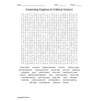 Governing Regimes in Political Science Vocabulary Word Search - Amped ...