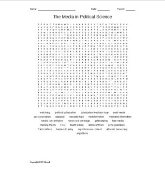 The Media in Political Science Vocabulary Word Search - Amped Up Learning